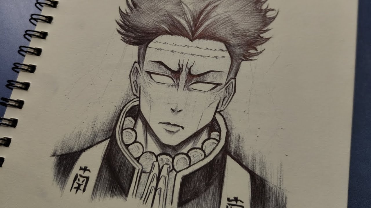 How to draw Stone Hashira Gyomei Himejima Demon Slayer Kimetsu no Yaiba ...