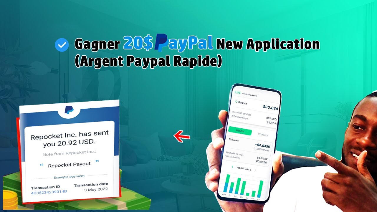 New App (Obtenez 5$ PayPal Instantané) - Gagner 20$ Argent PayPal Rapide - REPOCKET APP - YouTube
