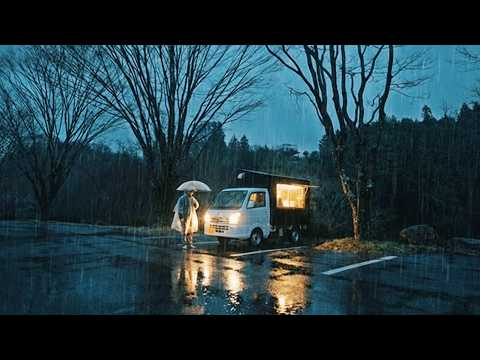 Scary Night. Car camping in Heavy Rain next to a Raging River. (Healing ASMR)