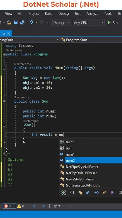 Programming Quiz Questions - Q017 - Dotnet Scholar #Shorts #CSharp #Dotnet #developer # ...
