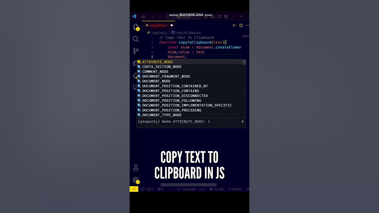 😍😍 JavaScript Function to Copy Text to Clipboard #shorts #javascript #programming #coding - YouTube