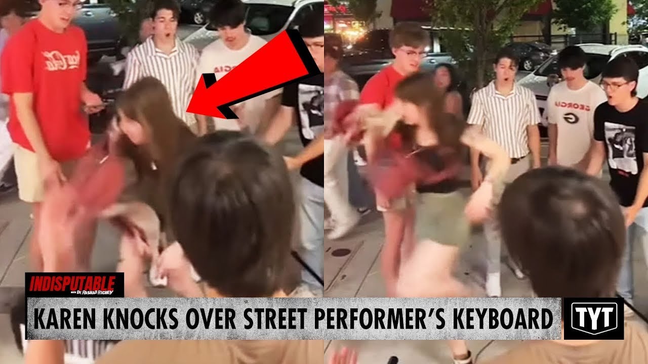 WATCH: Karen Knocks Over Street Performer's Keyboard - YouTube