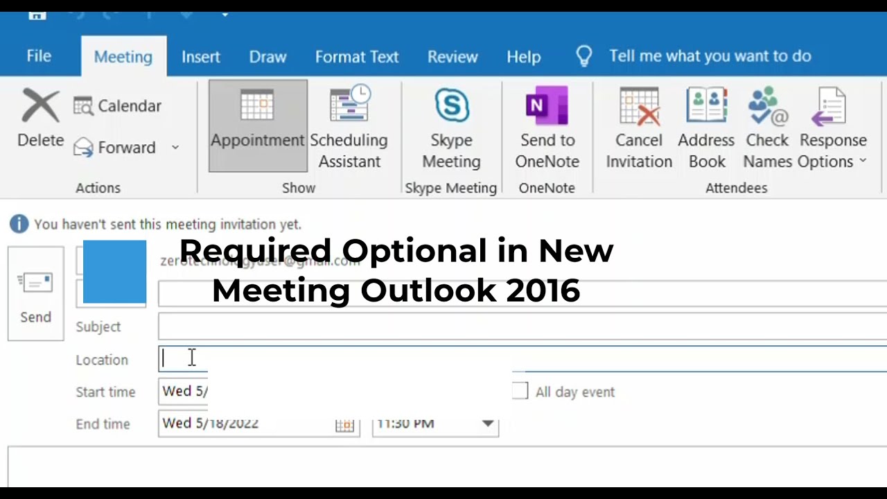 Create New Meeting Required Optional Contacts in outlook 2016 - YouTube
