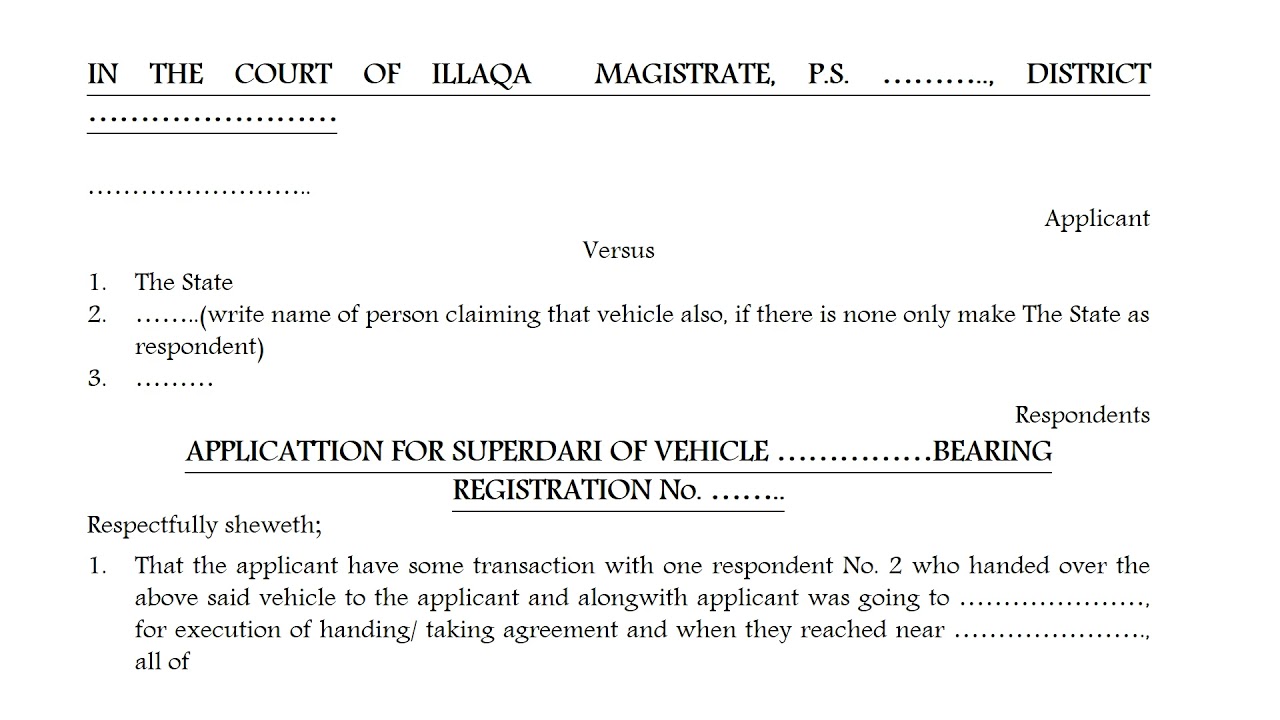 How to draft Application for Superdari of vehicle#sample legal drafts#Legal Drafting skills ...