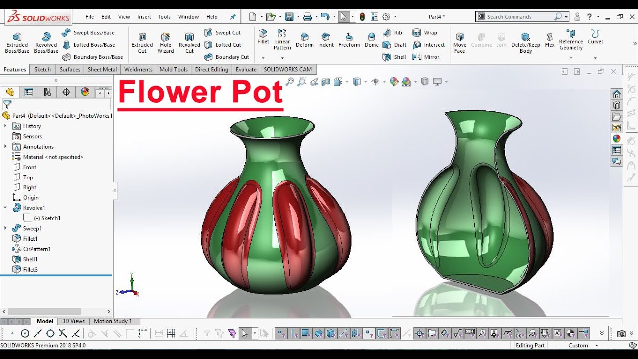 Flower Pot Make in SolidWorks | Flower Pot | Solidworks Flower Pot ...