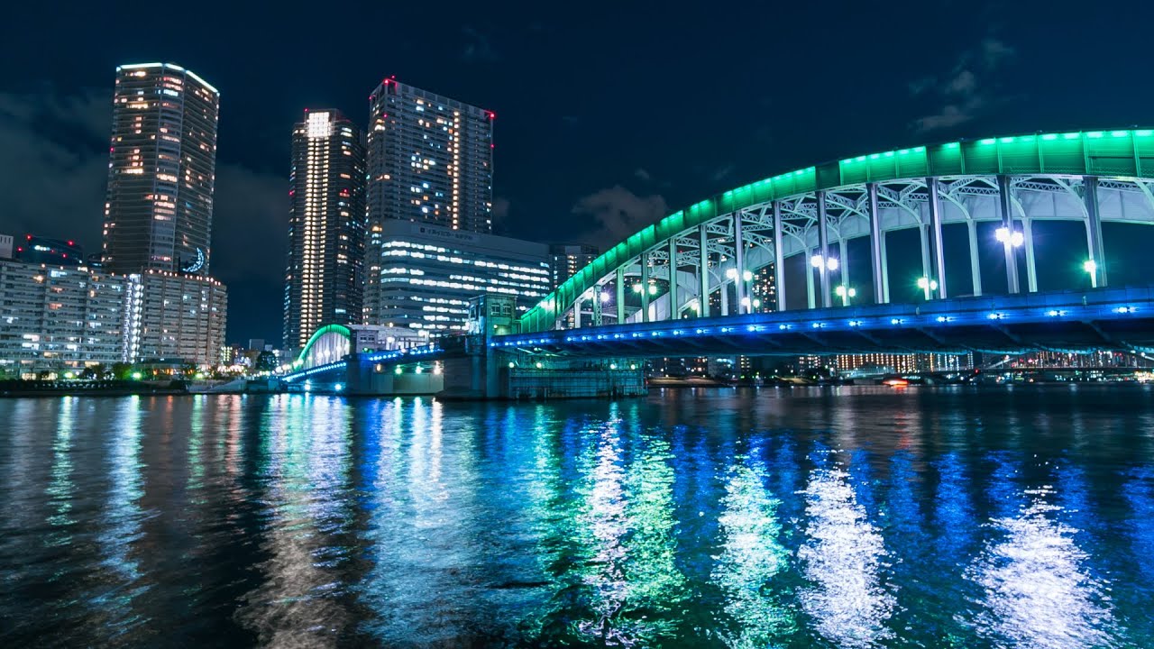 Tokyo Sumida River, Kachidoki Bridge and City lights | Japan 4K - YouTube