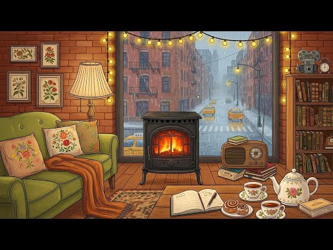 It's 1950s and you're listening to vintage jazz on a rainy day in a cozy New York City apartment