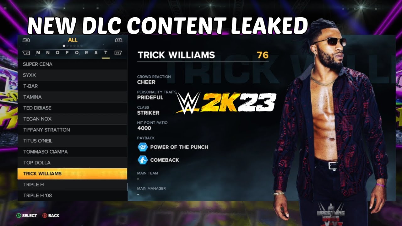 FIRST LOOK AT TRICK WILLIAMS IN WWE2K23 & NEW DLC CONTENT LEAKED - YouTube