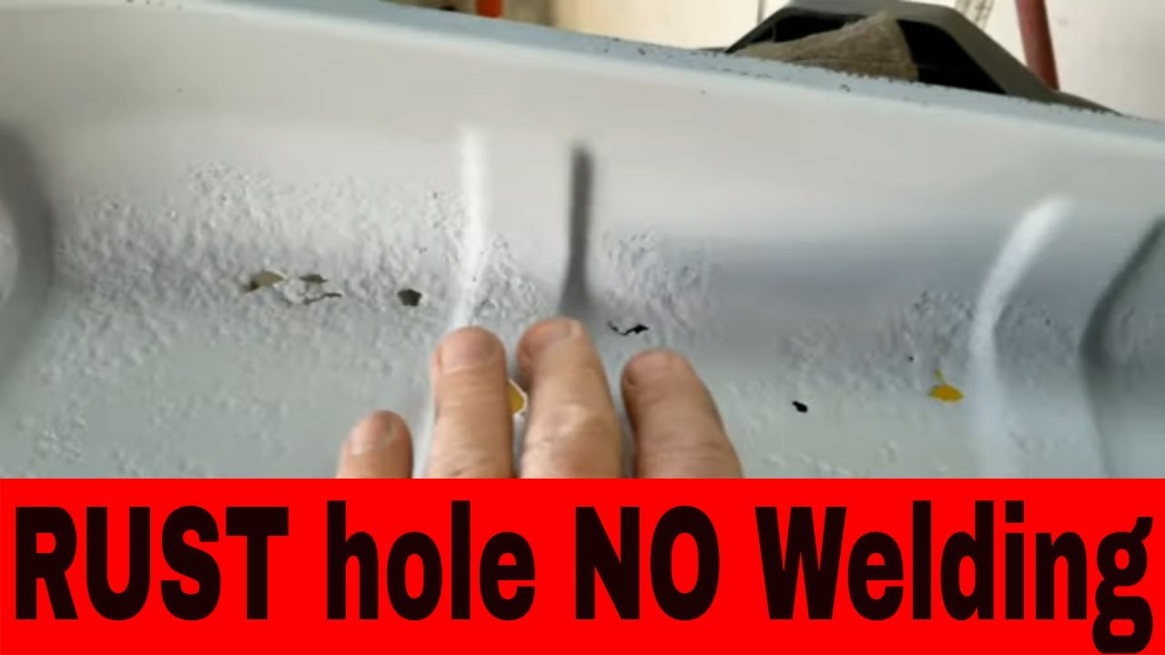 Filling a rust hole without welding VW bus package tray - Full ...