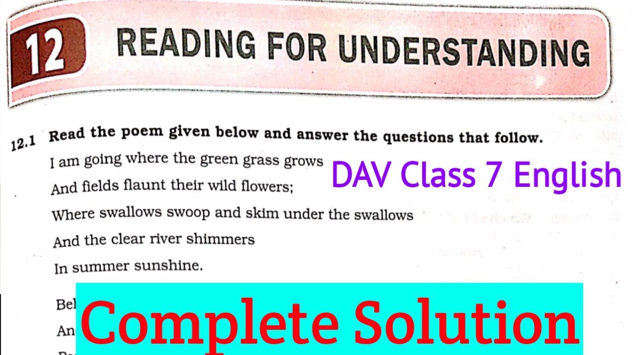 DAV Class 7 English Practice Chapter 12 Reading For Understanding ...
