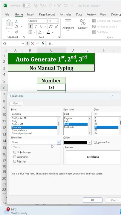 Auto Generate 1st, 2nd, 3rd in Excel | No Manual Typing #excel #exceltutorial #exceltips # ...