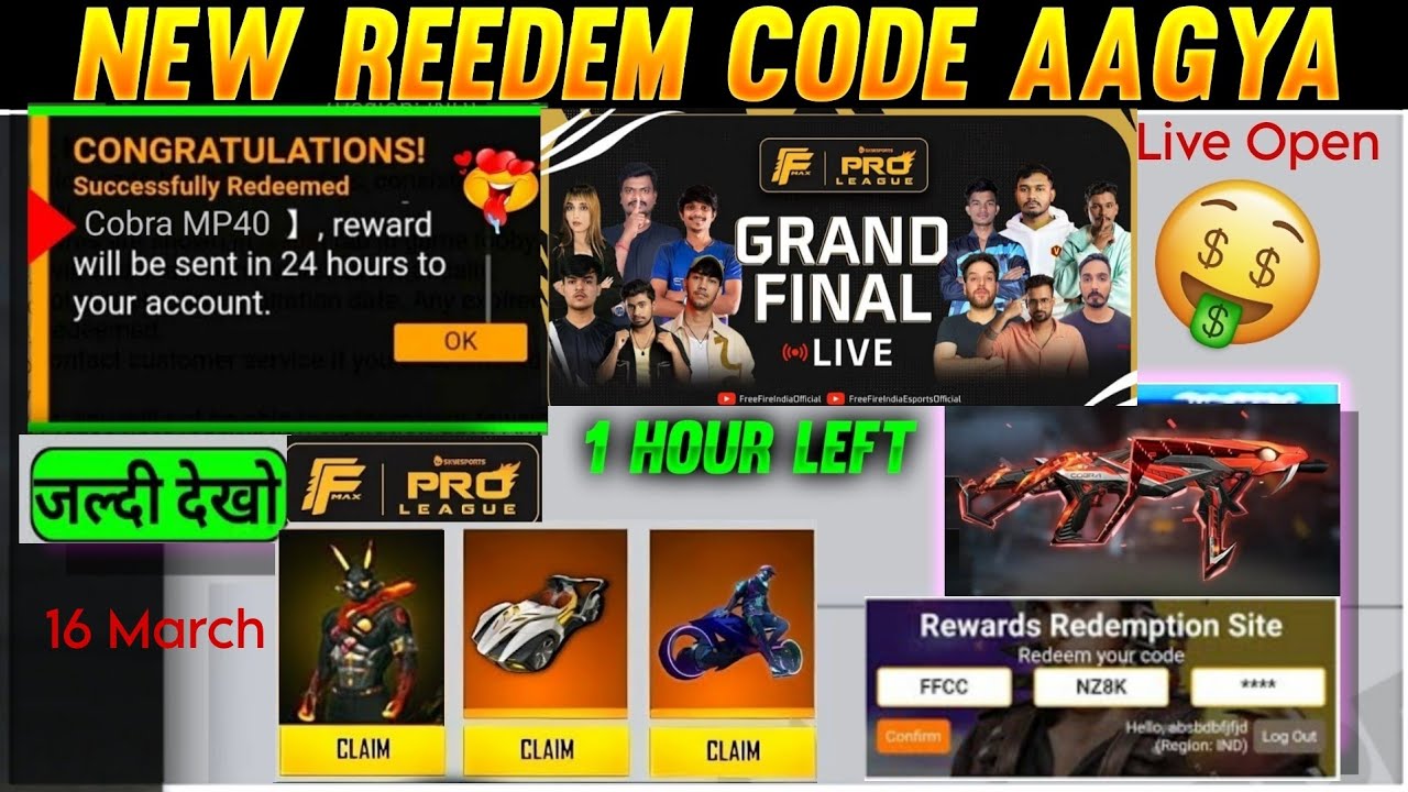 free fire redeem code Live redeem code 16 march redeem code Skyesports ...