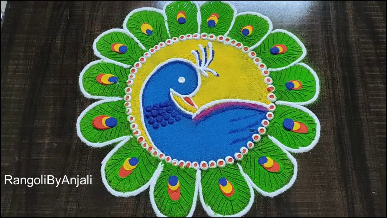latest Peacock Rangoli Design | Peacock Kolam | Diwali Rangoli| Peacock ...