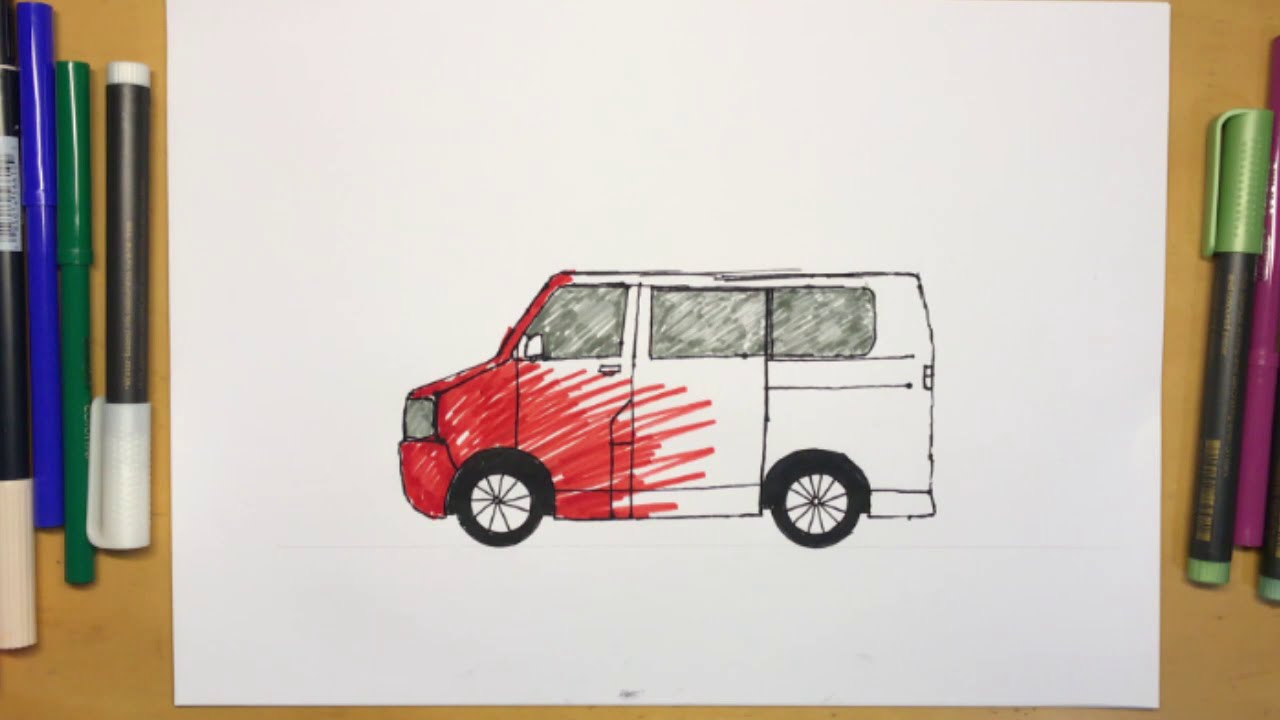 How to draw a VW TRANSPORTER VAN - YouTube
