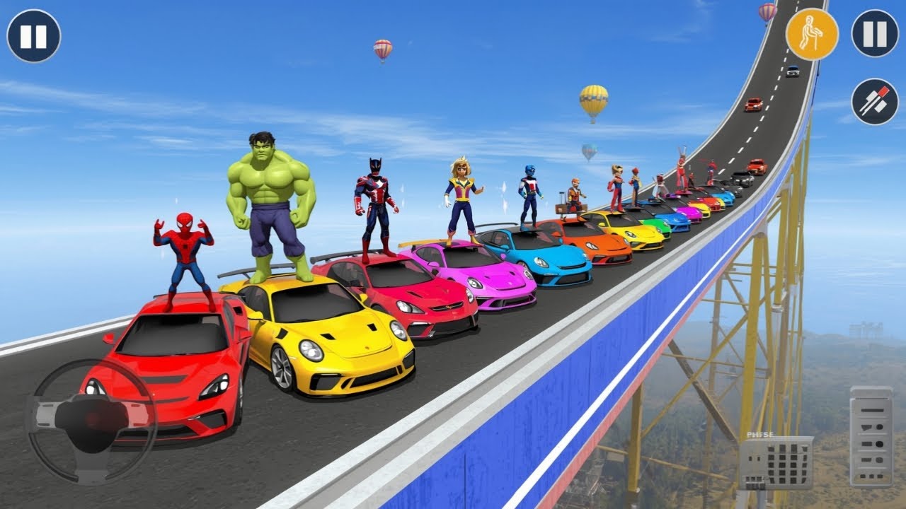 Superhero Mega Ramp Race! | Rainbow Supercars vs Impossible Stunts ...