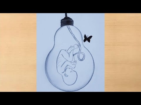 Creativearts Pencil drawing of Born Baby inside Bulb | BABY Drawing ...
