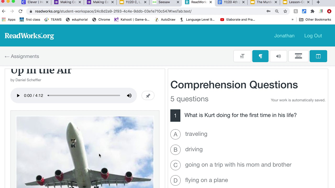 Lesson-Text Evidence:Up in the Air Readworks 11/16/20 - YouTube
