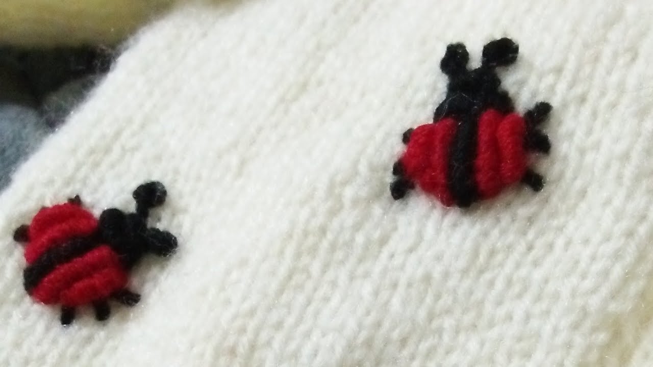 How to make wool thread ladybug,🐞 (embroidery) on baby wool sweater ...