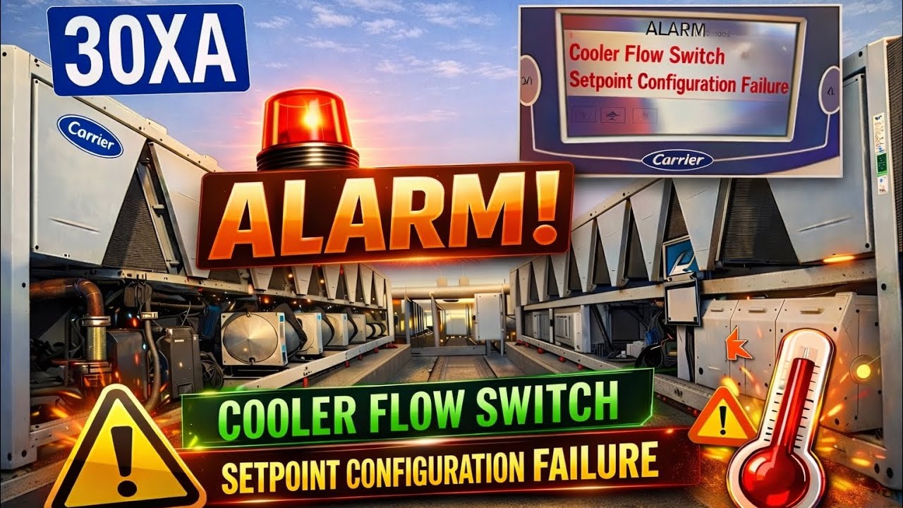 Cooler flow switch setpoint configuration failure alarm in 30XA carrier ...