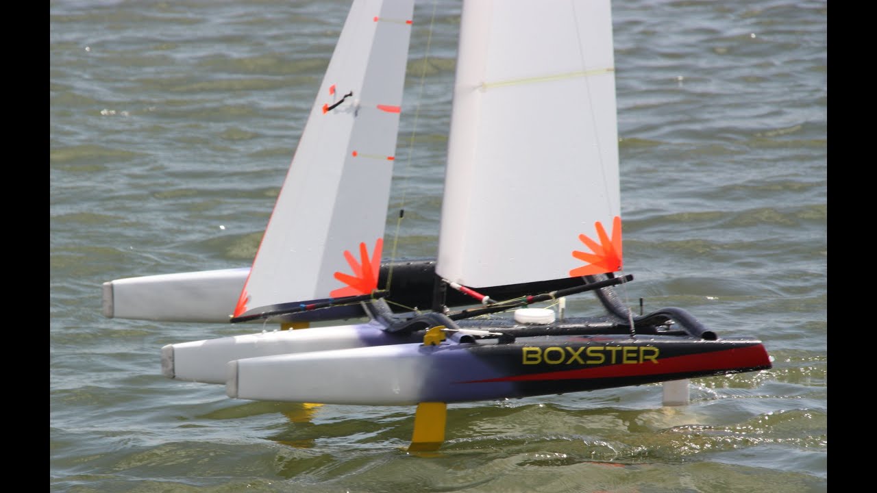 One Metre foiling trimaran - second outing - YouTube