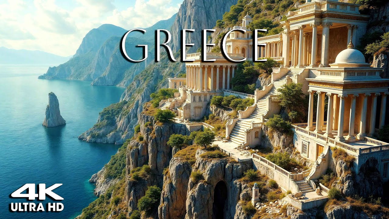 DISCOVER GREECE 4K | Fly Over Ancient Ruins, Crystal Waters & Idyllic ...