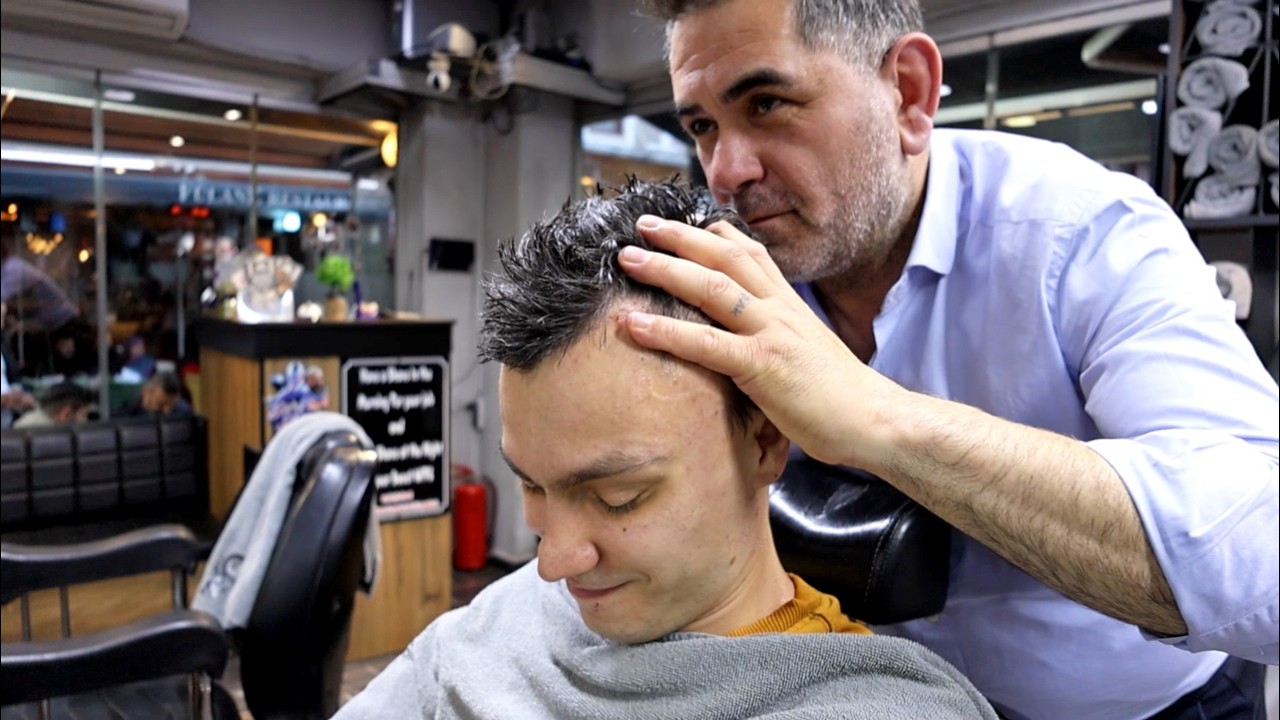 His hands are the size of my head | ASMR Powerful massage and shaving ...