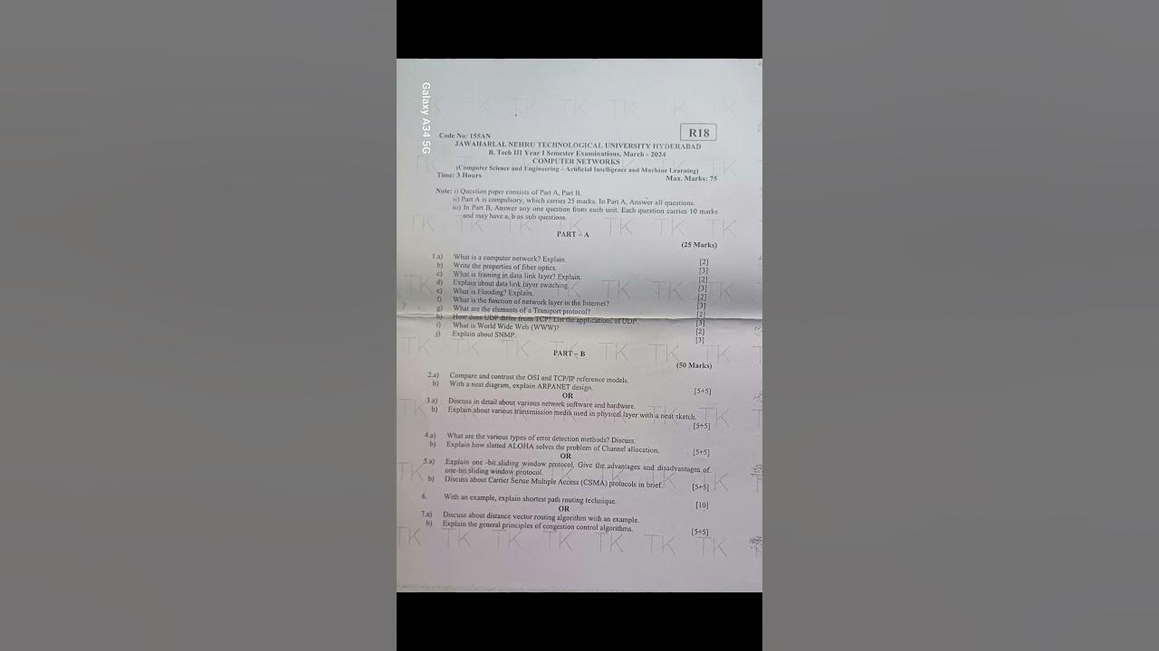 B-TECH JNTUH| R18 | CSE(AI&ML)| COMPUTER NETWORK MARCH-2024|QUESTION ...