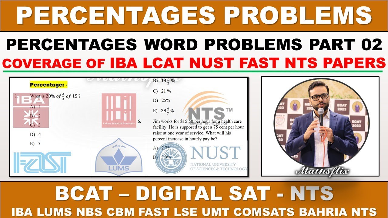 PERCENTAGES | WORD PROBLEMS PERCENTAGES | BCAT MATHS | LCAT MATHS | SAT ...