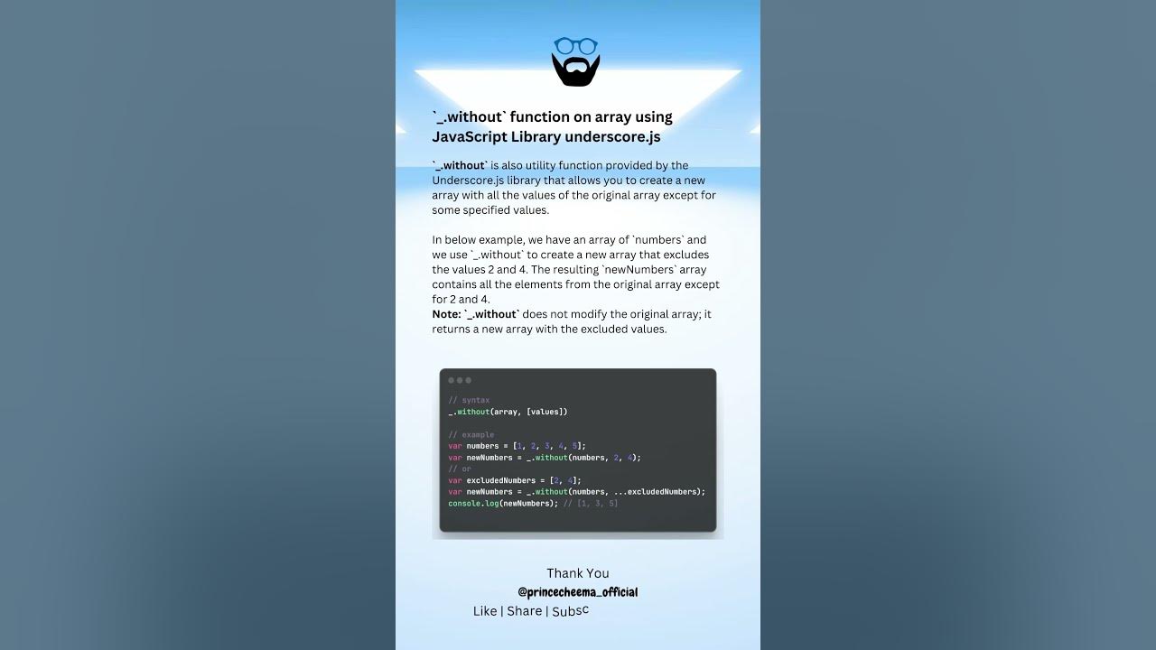 `without` Function On Array Using Javascript Library Underscorejs Shorts Youtube 