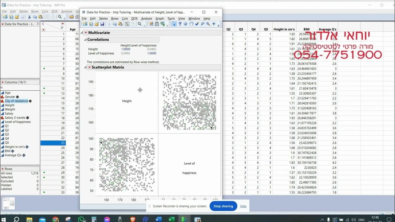 מתאם פירסון תוכנת JMP | מקדם נמתאם של פירסון |Pearson correlation using JMP | Statistics ...