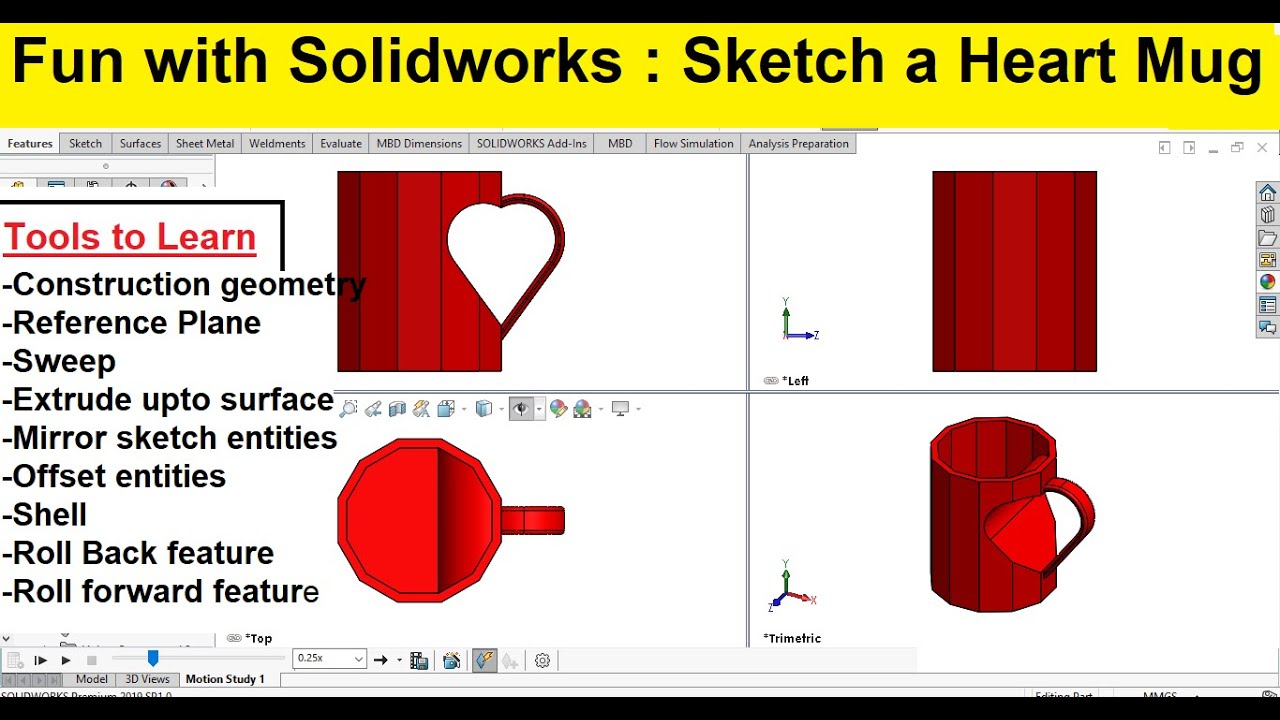 Solidworks advanced tutorials 132| Sketch a Heart Mug - YouTube