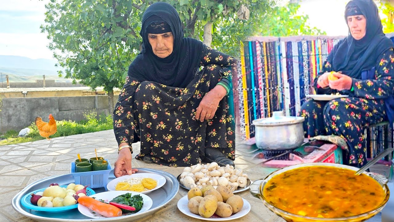 Village life in Iran: Cooking mushroom and barley soup for dinner ...