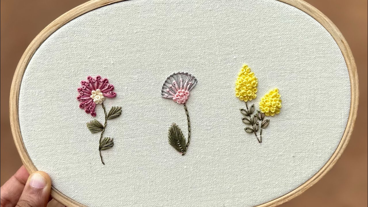 3 Beautiful Hand Embroidery Flowers 🌷Step by Step Tutorial for ...
