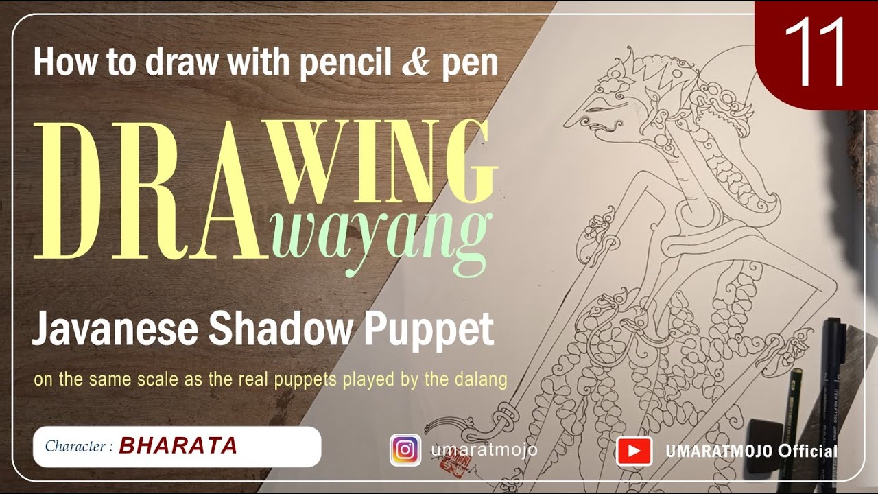 How To Draw WAYANG BHARATA With Pencil And Pen. Drawing Javanese Shadow ...