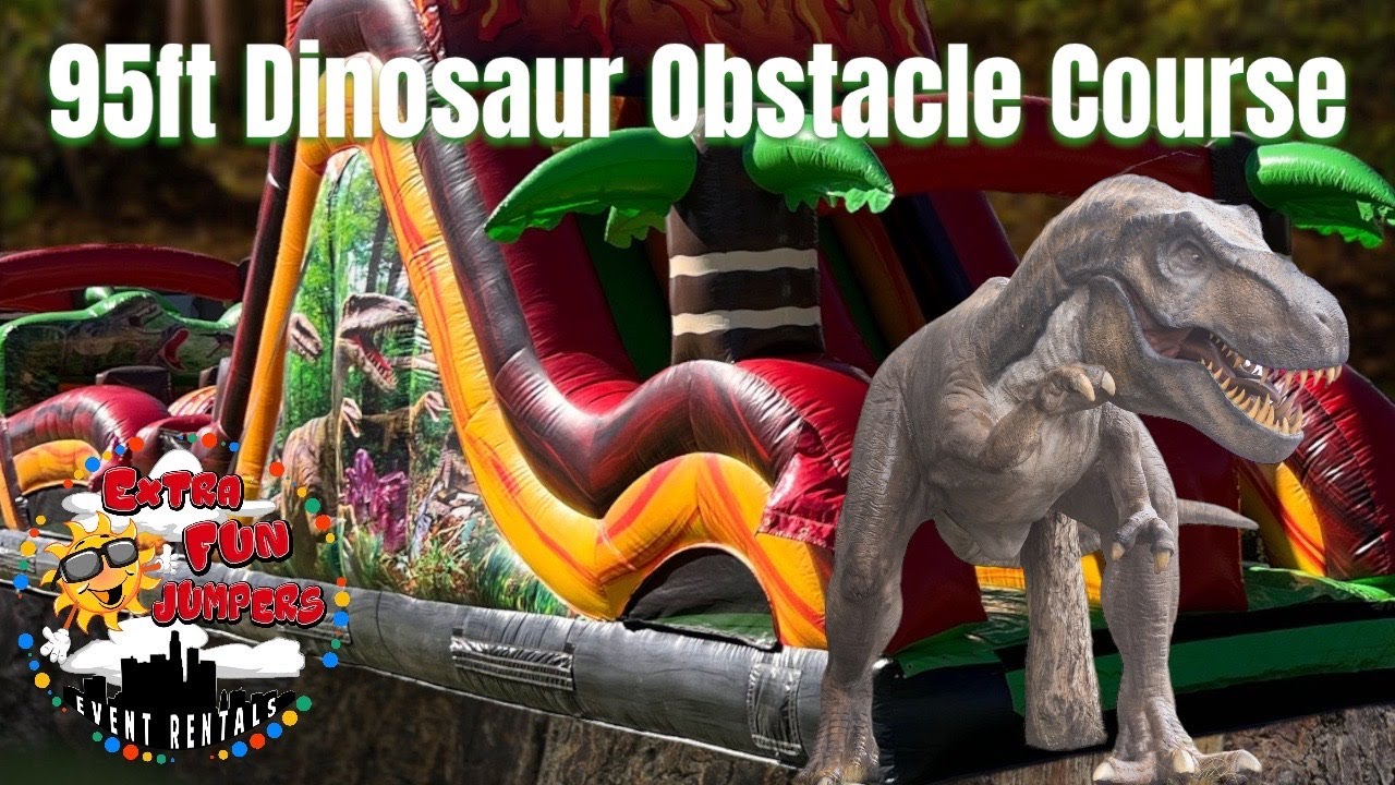 95ft Dinosaur Obstacle Course @extrafunjumpers - YouTube