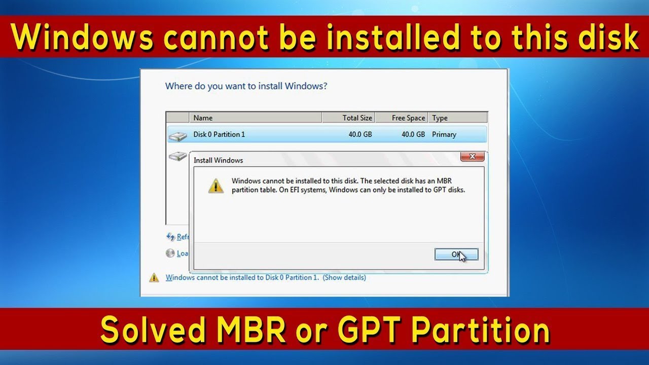 Fix Windows Cannot Be Installed To This Diskgpt To Mbr Easy Save All 7591