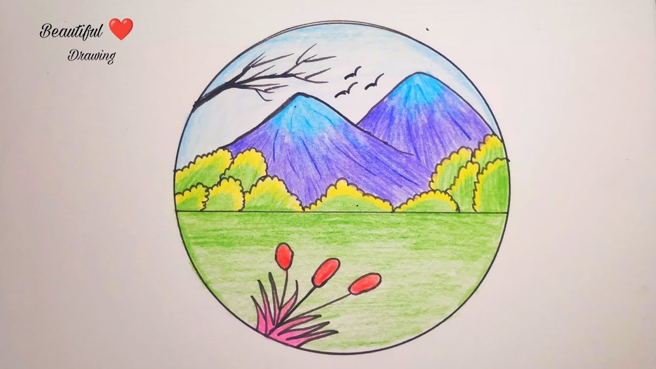 Circle drawing Of beautiful view ️ circle scenery drawing easy ️ new ...