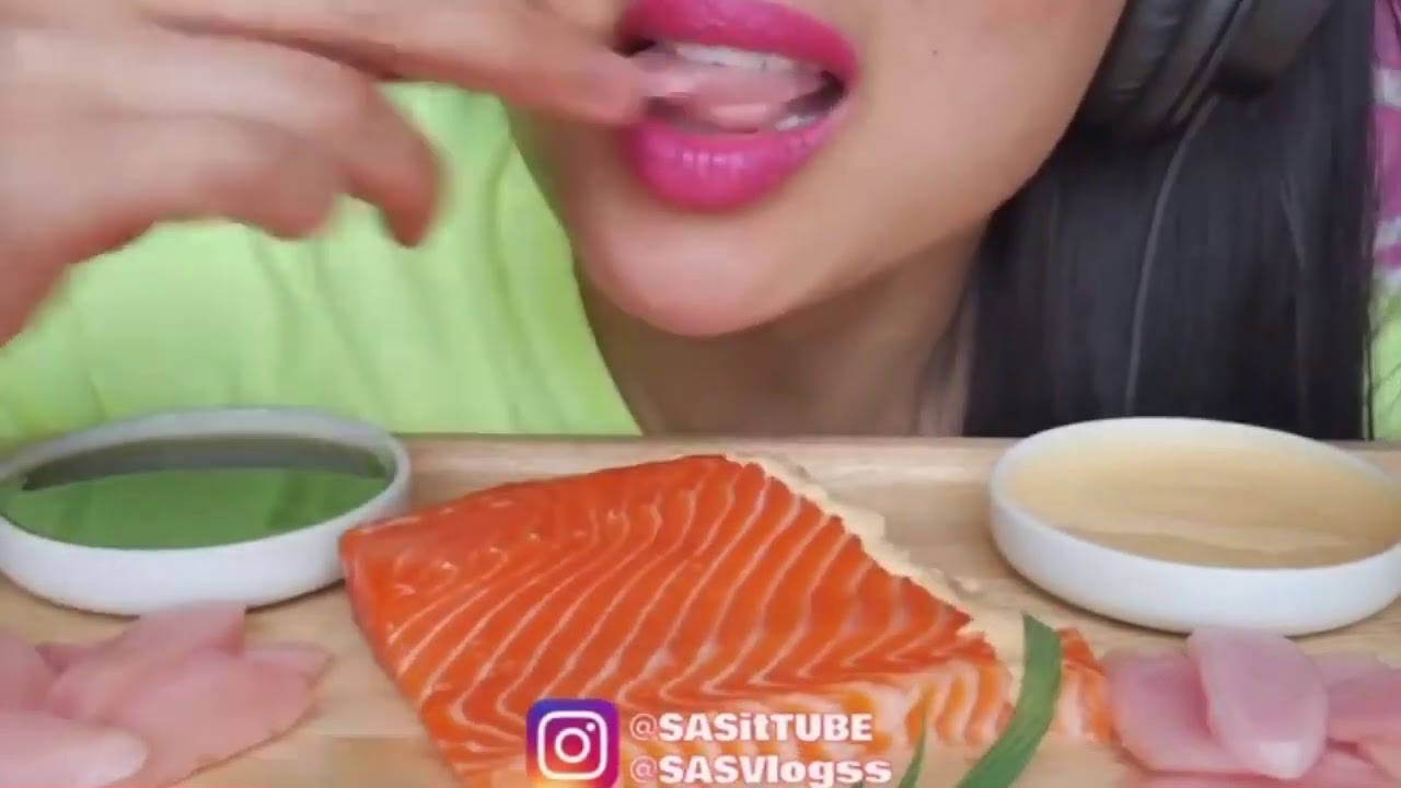 Sas asmr salmon sashimi *bites only* - YouTube