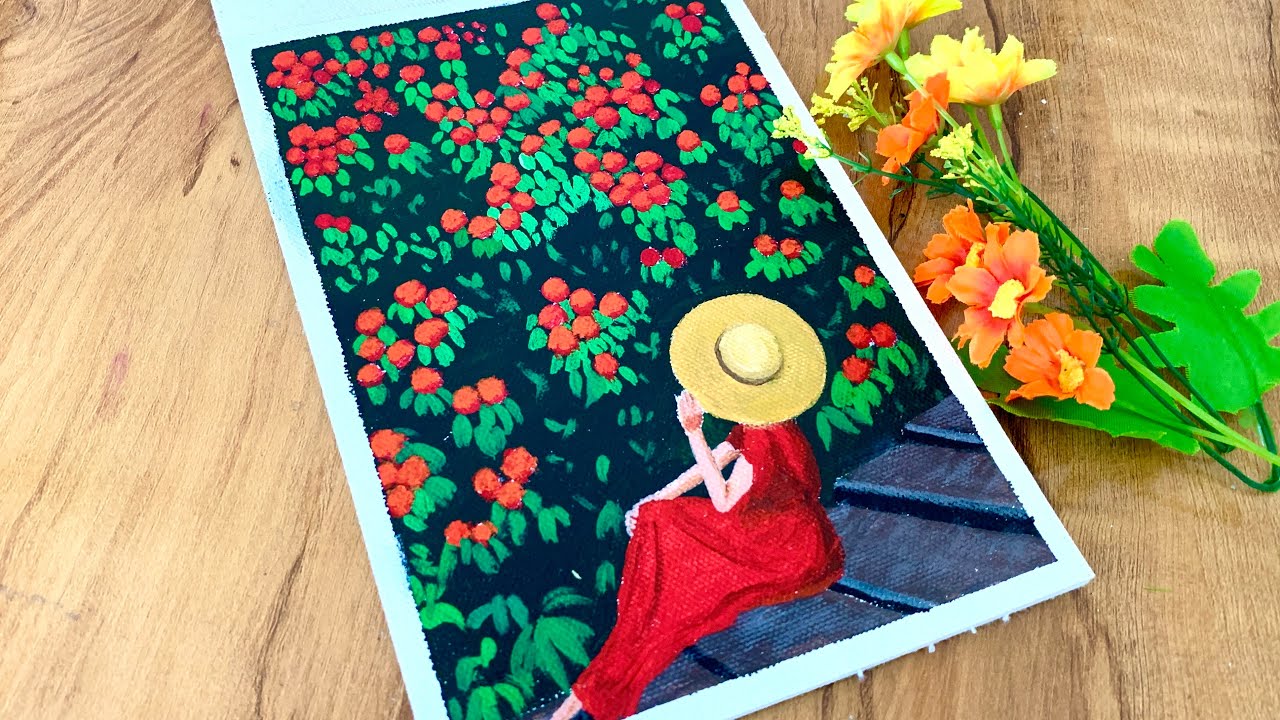 Lady in Red Dress Acrylic Painting | How to Paint Lady in Red |Red ...