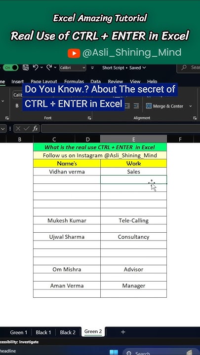 Did you know? 🤔 Pressing Ctrl + Enter in Excel lets you fill multiple cells 💥👨‍💻#excel # ...
