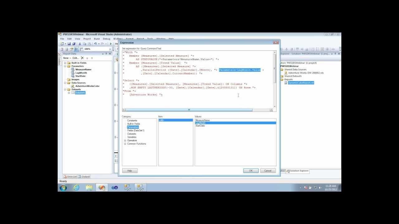 Sql Server Training Designing Dynamic Ssrs Reports Using Ssas Data Source Youtube