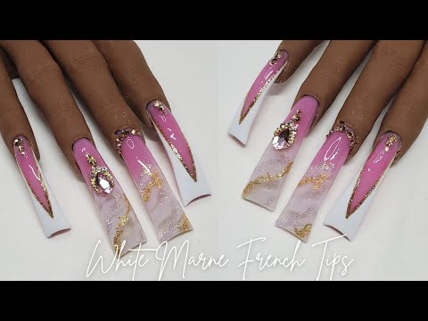 White French Tips with Acrylic Marble Ombre - YouTube