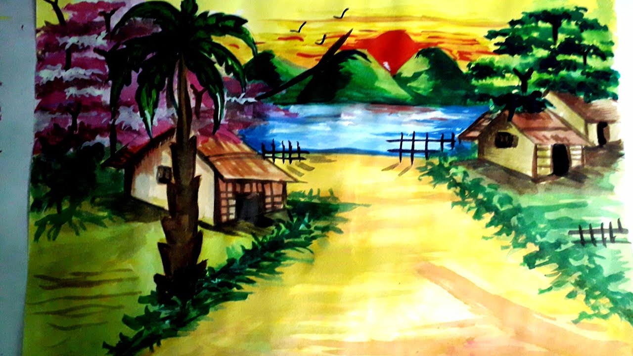 How to draw natural scenery easy||water colour draw||kids drawing - YouTube