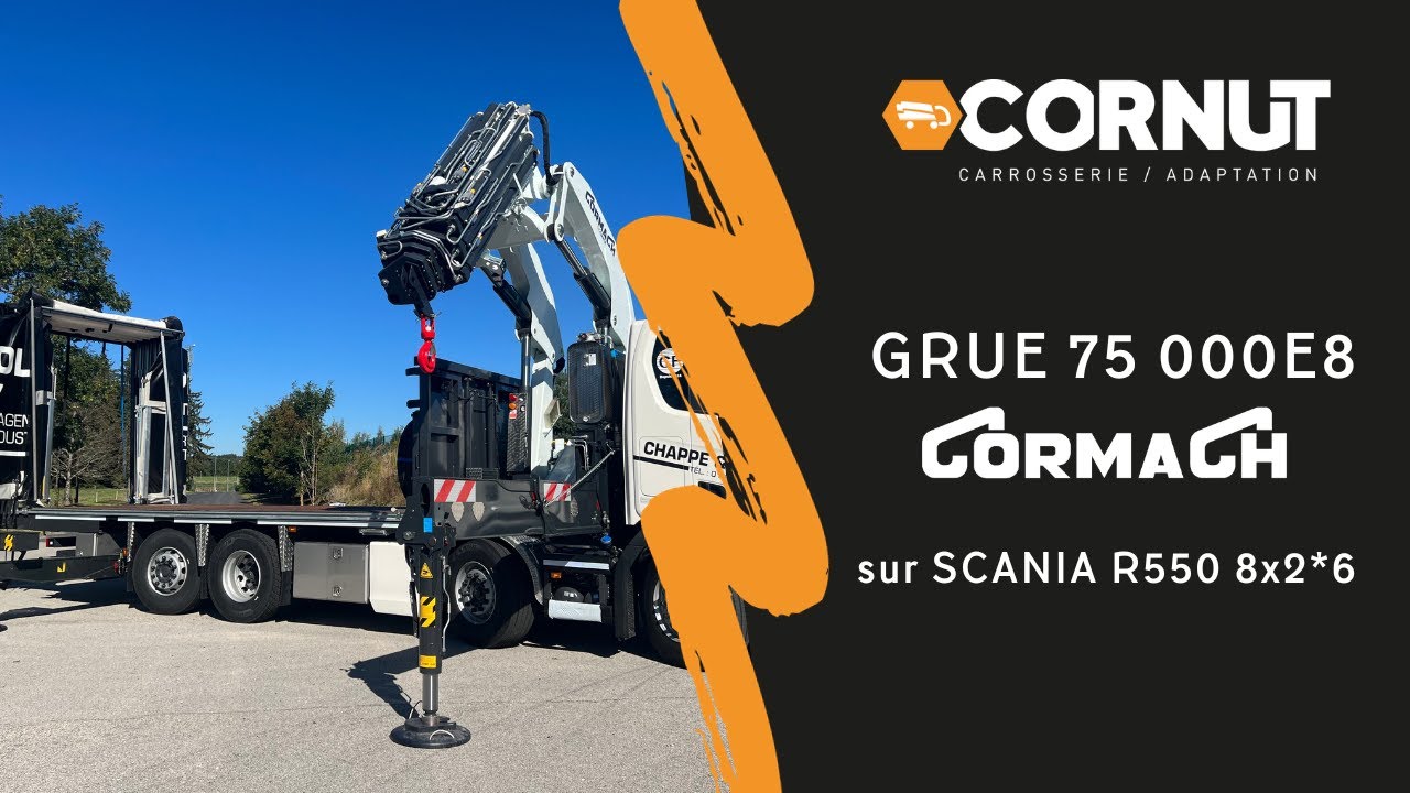 CHEZ CORNUT - GRUE DE MANUTENTION CORMACH 75 000E8 SUR SCANIA R550 8x2 ...