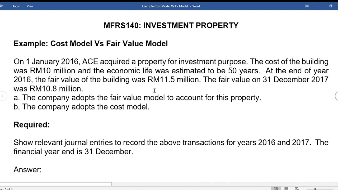 Example Cost Model Vs FV Model - YouTube