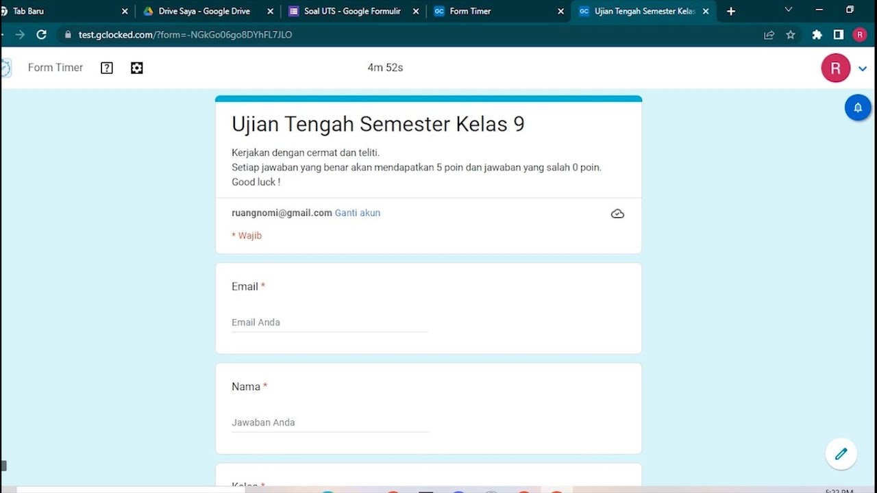 Tutorial Cara Membatasi Waktu Ujian Online di Google Form dengan Menggunakan Timer Tampilan ...