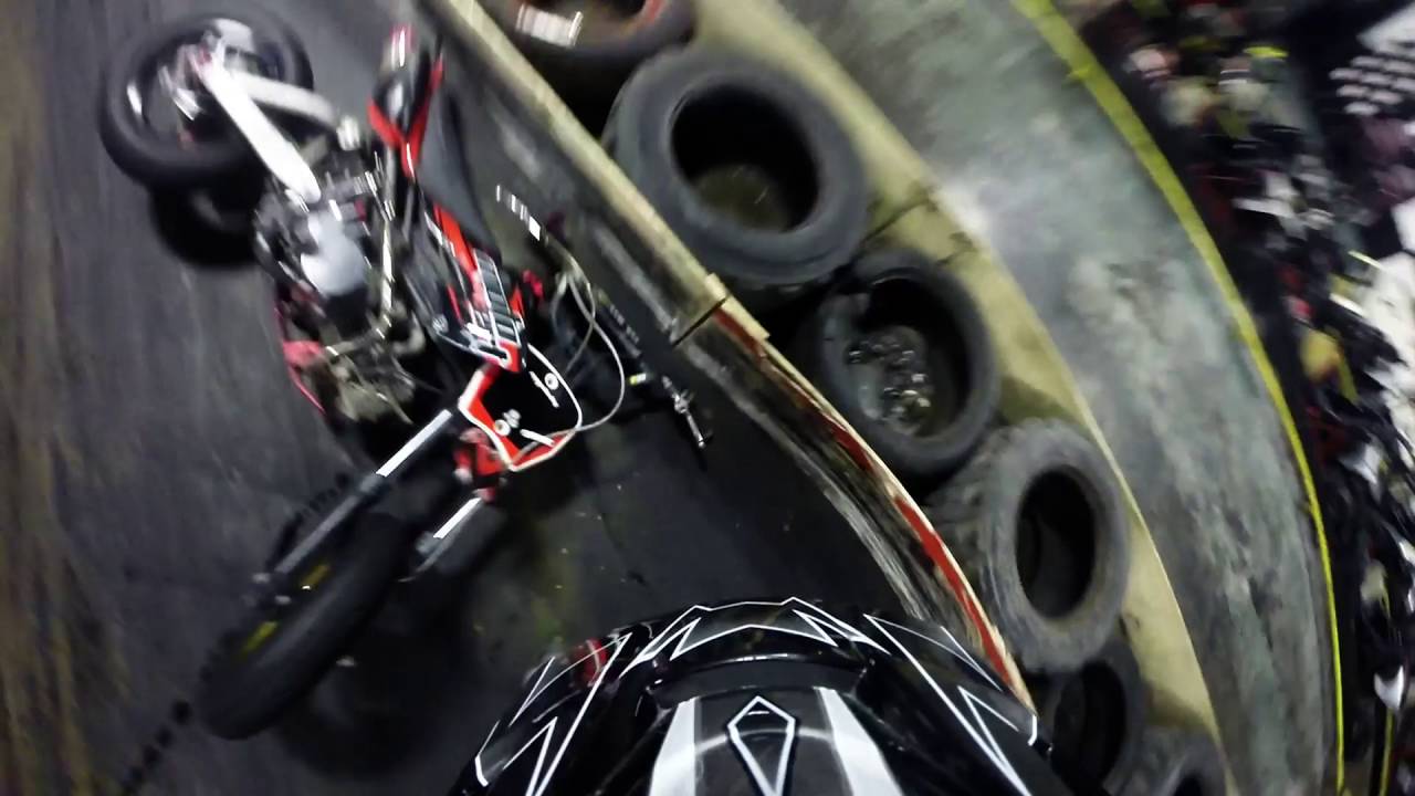 Pit bike crashes - minimoto racing on a indoor go kart track - dirtbike ...