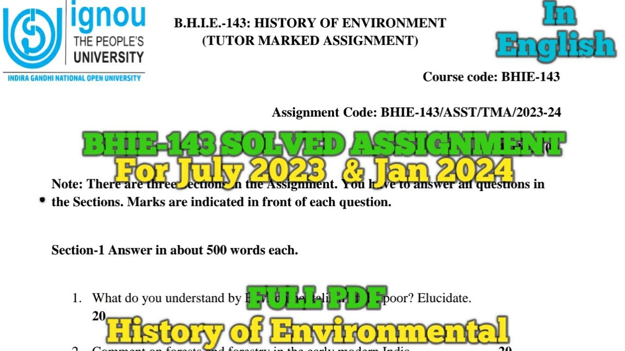 BHIE 143 SOLVED ASSIGNMENT 2023-24 || #history_of_environmental # ...