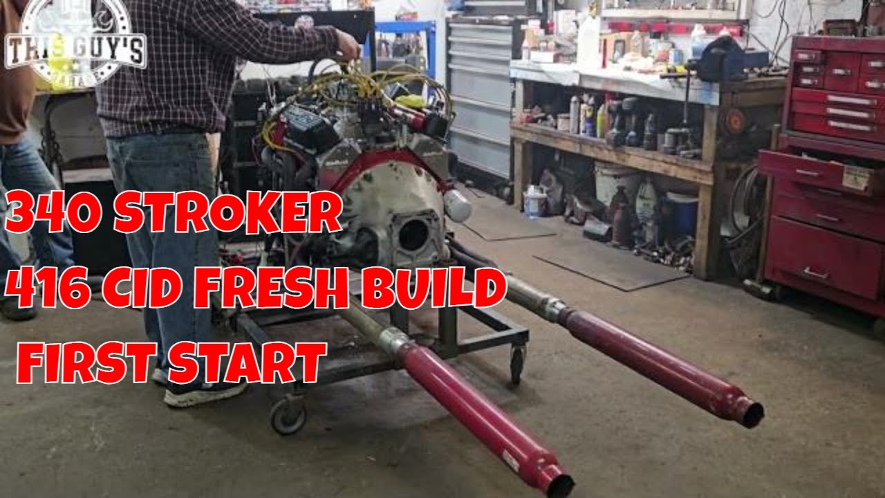 MOPAR 340 STROKED TO 416 FRESH BUILD FIRST START - YouTube