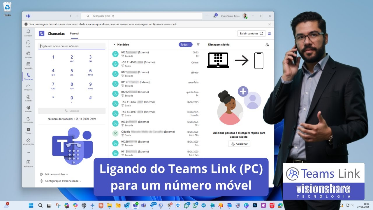 Fazendo uma ligação telefônica 📞 a partir do Microsoft Teams Link para ...